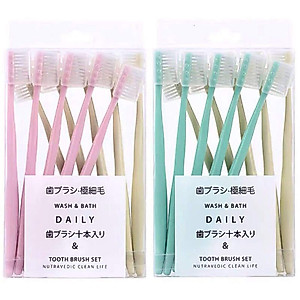 Healifty Long Handle Toothbrush 20pcs Ultra Soft Toothbrushes with Head Cover Manual Small Head Toothbrushes for Home Travel Hotel (Green Pink) Extra Soft Toothbrush