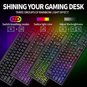 ZJFKSDYX C104 Wireless Gaming Keyboard and Mouse Combo - RGB Backlit, Mechanical Feel, Anti-ghosting, Rechargeable Battery, 7D 3200DPI Mice for Gamers