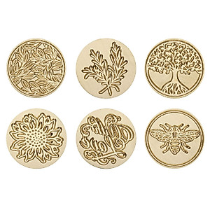 Wax Seal Stamp Set,Yoption 6 Pieces Plant Series Sealing Wax Stamp Heads + 1 Wooden Hilt, Vintage Seal Wax Stamp Kit with Gift Box (Sunflower+Tree of Life+Bee+with Love+Rosemary+Leaves)