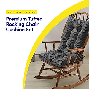 Sweet Home Collection Rocking Chair Cushion Premium Tufted Pads Non Skid Slip Backed Set of Upper and Lower with Ties, 1 Count (Pack of 1), Velvet Gray