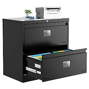 kingwolfox Lateral File Cabinet with Lock, 2 Drawers Large Metal Filing Cabinet, Home Office Lockable File Storage Cabinet for Hanging Legal/Letter A4/F4 Size.