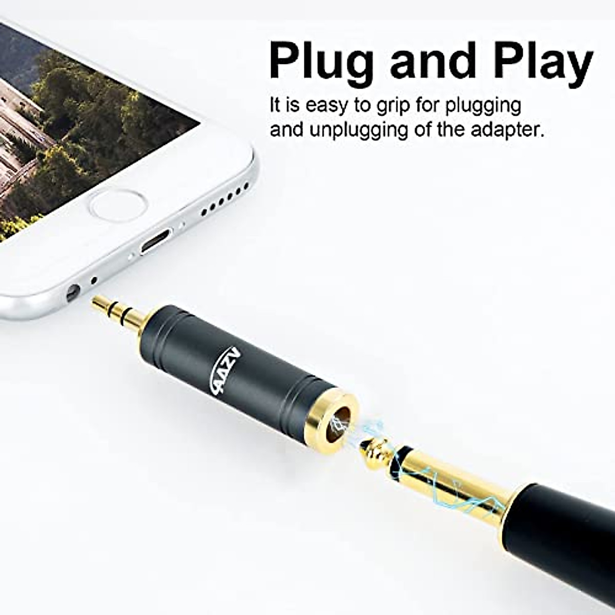 AAZV 1/4'' to 3.5mm Stereo Pure Copper Adapter, 1/8 ''（6.35mm）Plug Male to 1/4 ''（3.5mm）Jack Female Stereo Adapter Mini Jack Aux Converter Compatible with Speaker Headphone, Amp Adapte - Black, 2 Pack