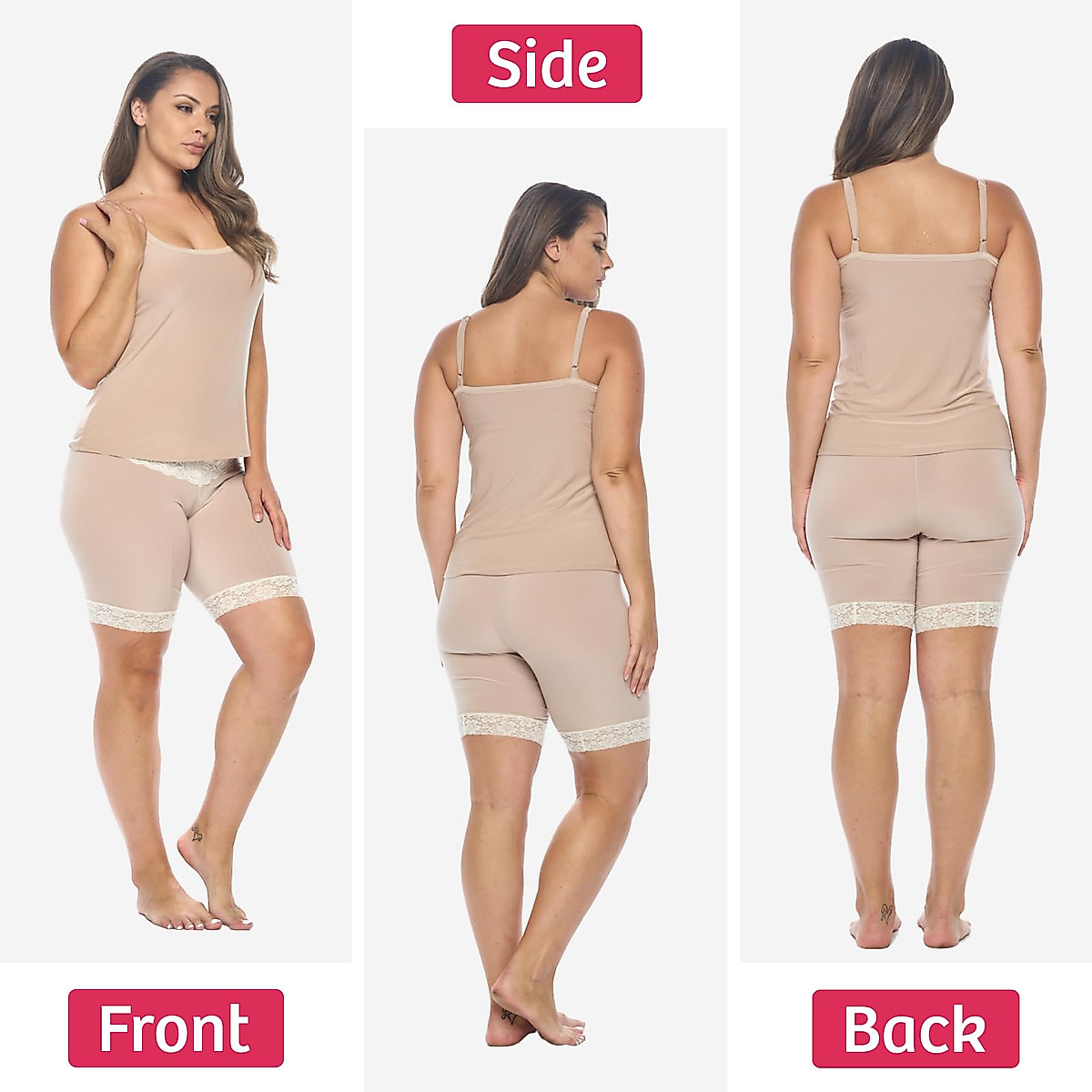 Undersummers Lace Slip Shorts, Shortlette Slip Shorts for Women Under Dress, Thigh Anti Chafing Shorts Women with Full Coverage (XL, Beige)