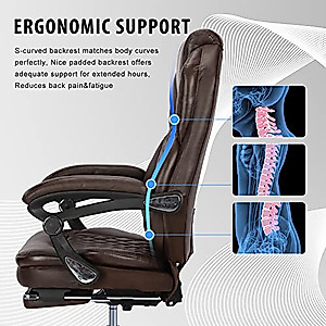 Comermax Big and Tall Home Office Desk Chairs for 400lb Heavy People, Ergonomic Reclining Office Chair with Footrest and Wide Seat, Plus Size Managerial Executive Chairs (Coffee Brown)