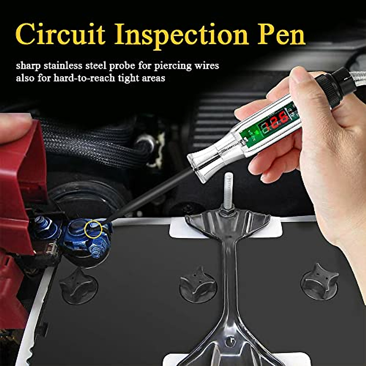 Automotive Test Light, 3-24V DC Digital Light Tester with Voltmeter, Test Light with Extended Spring Wire, Heavy Duty Auto Circuit Tester, Automotive Fuse Tester for Various Vehicles