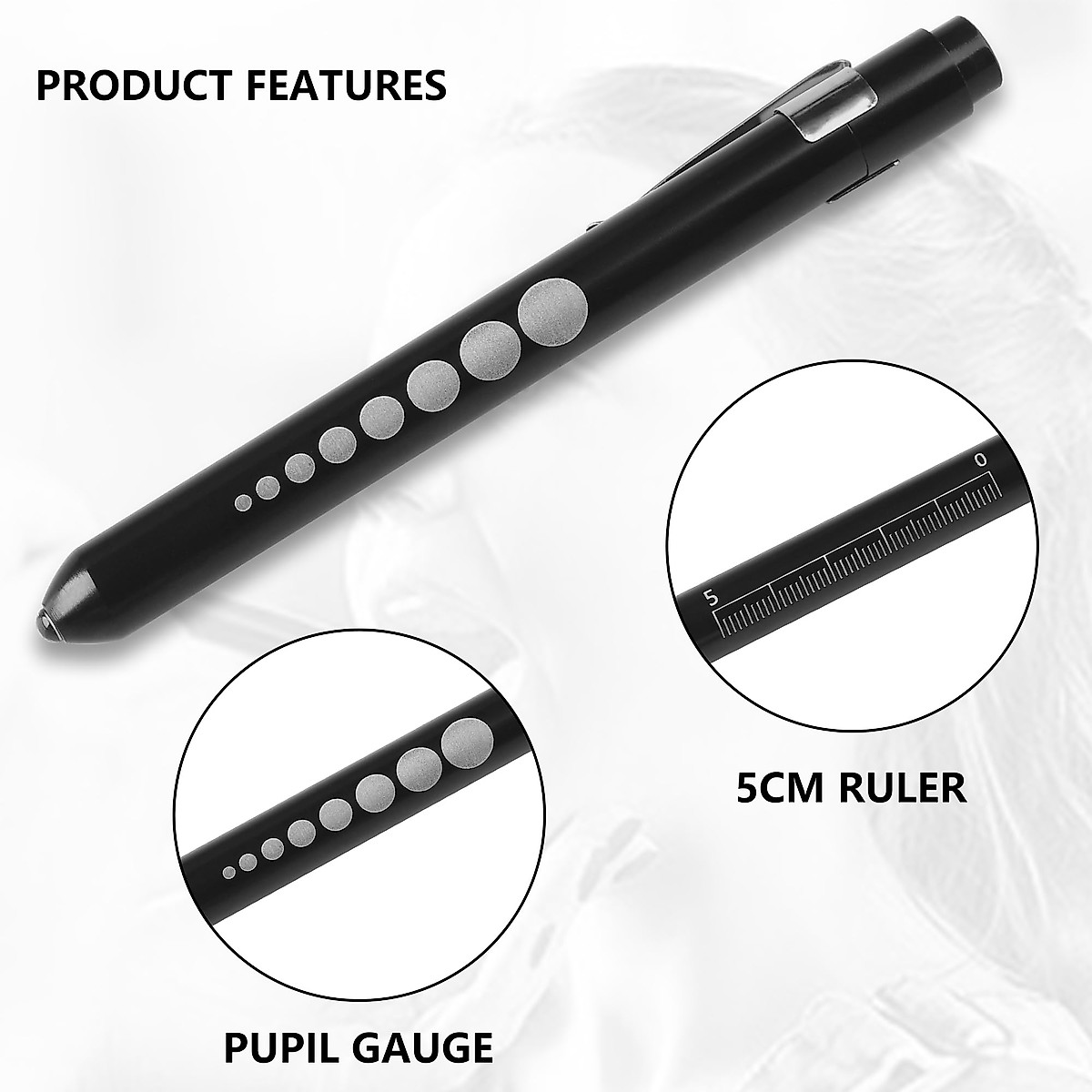 VAKS Pen Lights for Nurses Doctor, Reusable White Light LED Medical Penlights for Nurses Students EMTs with Pupil Gauge and Ruler, 3 Pack