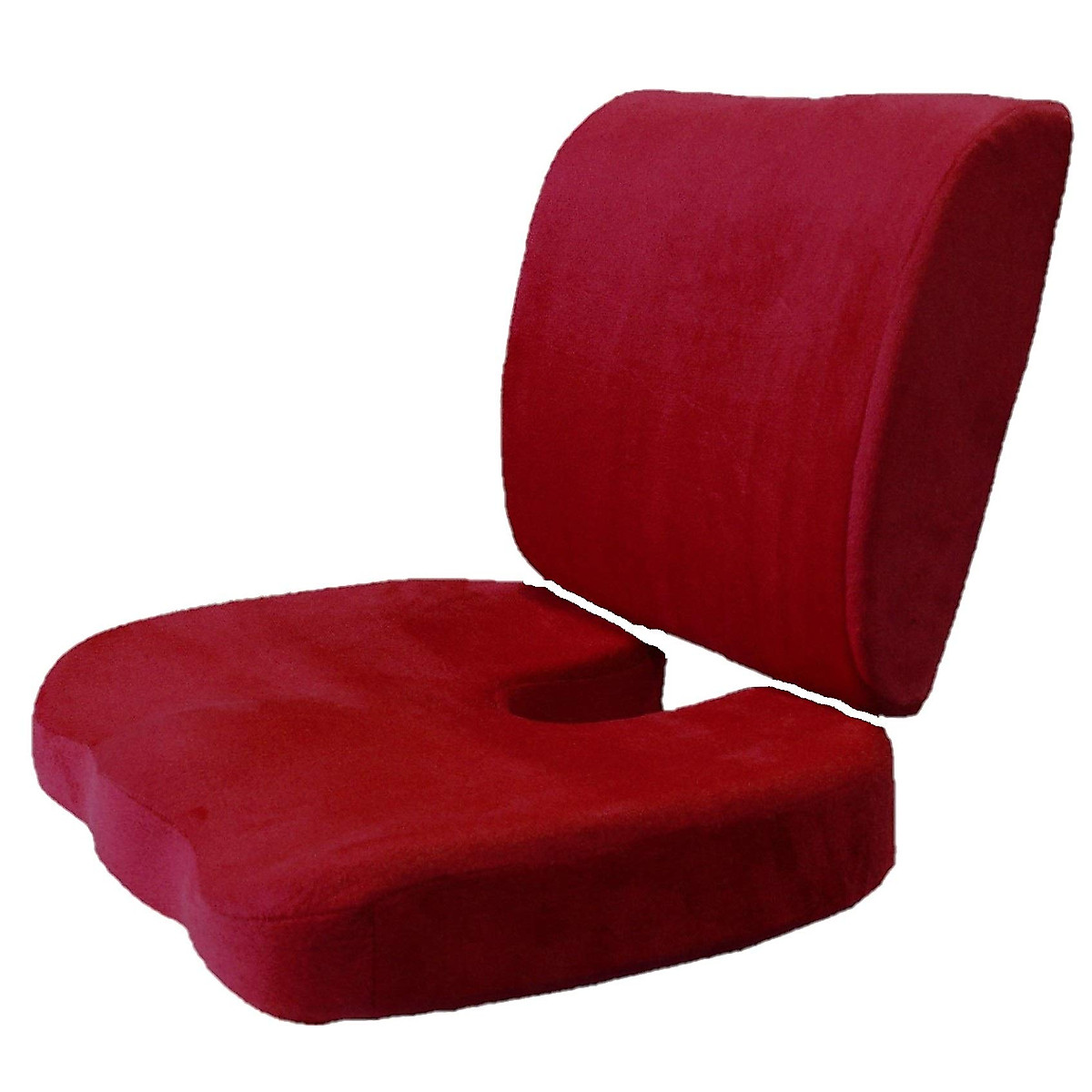 Bookishbunny 2pc High Resilience Memory Foam Seat Chair Waist Lumbar Back Support Cushion Pillow Car Office Home (Burgundy)