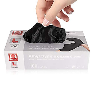 Disposable Medical Black Vinyl Exam Gloves Industrial Gloves - Latex-Free & Powder-Free 100PCS (BK-Large)