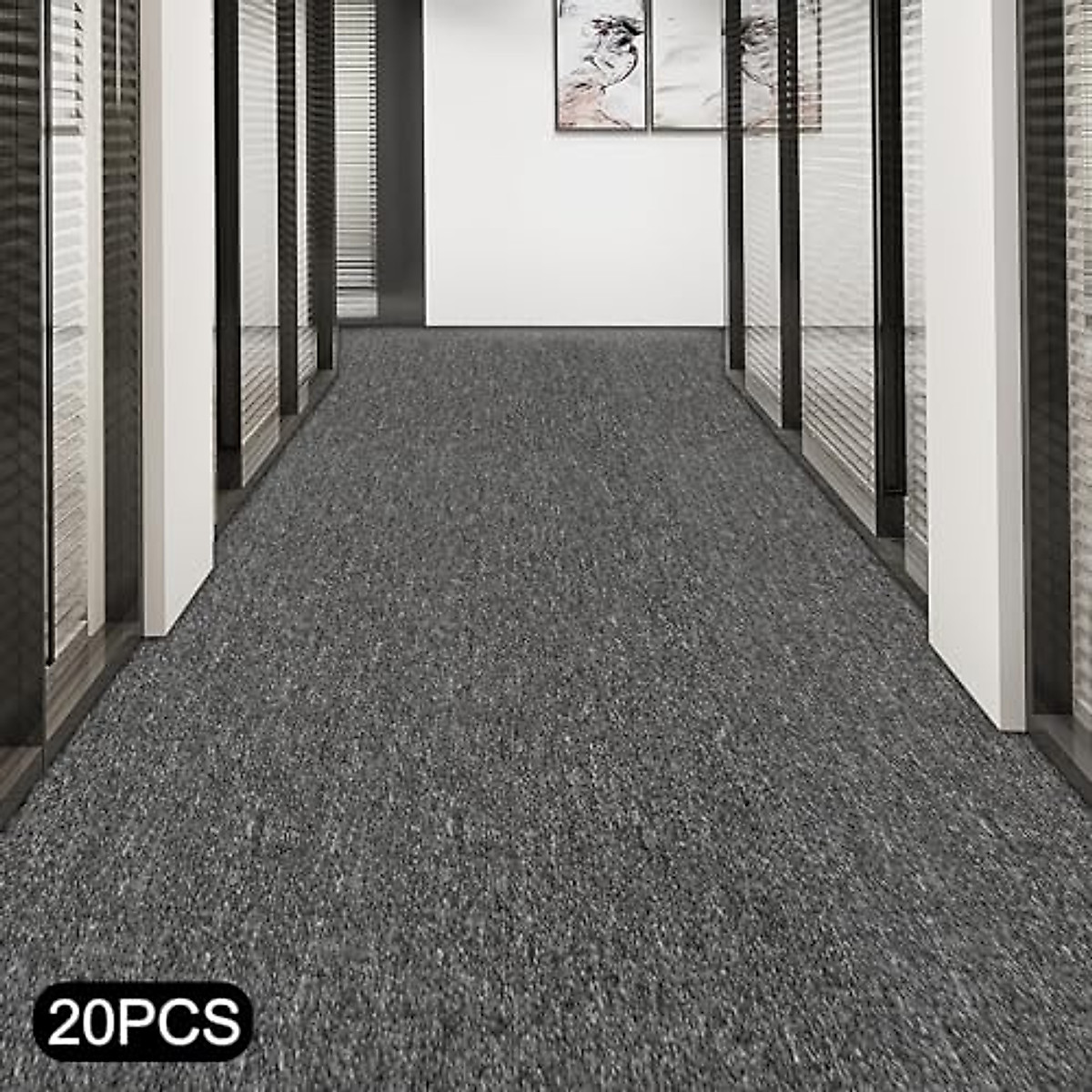 LOHISHILO 20Pcs Square Carpets, 20"x20" Peel and Stick Carpet Tile Tile Outdoor Use, Commercial Carpet, Repeated Use Floor Tile Washable Mats for Living Rooms, Bedrooms, Dining Rooms(Dark Grey)