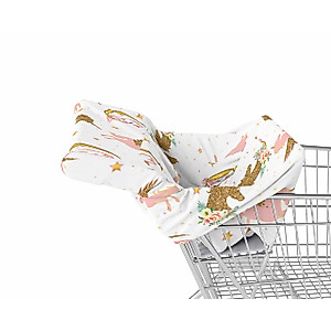 YayaTete Stretchy Multi Use Cover Unicorn Car Seat Canopy Nursing Breastfeeding Cover Up Shopping Grocery Cart High Chair Covering Baby Girl Pink and Gold Stars Nursery Decor, black, white, one size