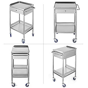 2-Layer Medical Trolley Stainless Steel Healthcare Trolley Mobile Care Car Clinic Carts Medical Laboratory Equipment Carts Spa Beauty Salon Tool Car (1 Drawer)
