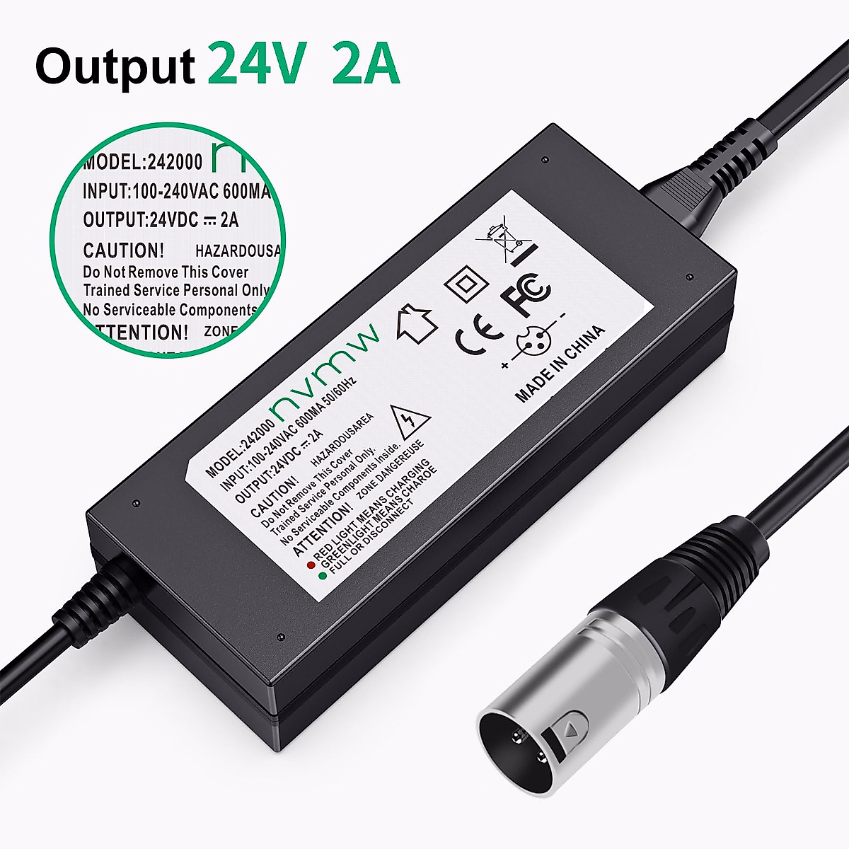 24V 2A Electric Scooter Battery Charger, Suitable for Go Go Elite Traveler, Pride Mobility, Jazzy Electric Chair Battery Charger, and Plus Ezip Mountain Trailz 3-pin XLPscooter Charger