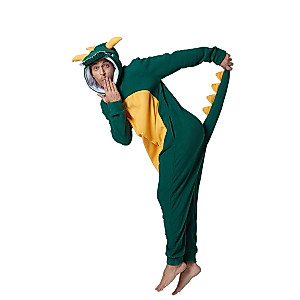 Laahoem Animal Dragon Pajamas Unisex Adult Hooded Men Women Jumpsuit Costume Cosplay Sleepwear Dark Green XL