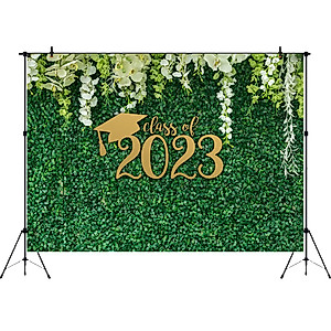 Aperturee Class of 2023 Graduation Photography Backdrop 7x5ft Green Leaves Wall Prom Congrats Grad Bachelor Cap Spring Still Life Grass Leaf Background Party Decorations Photo Studio Booth Prop Banner