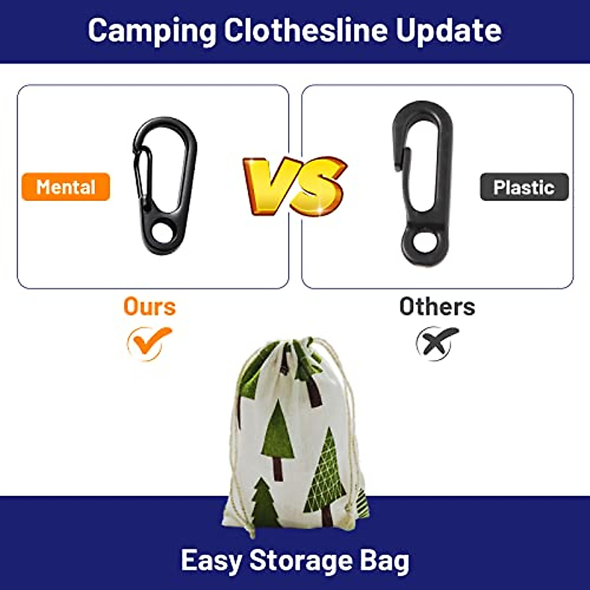 Portable Travel Clothesline Cord, Caudblor Adjustable 26ft Camping Clothes line, Laundry Drying Rope for Hotel Trip, Cruise, Outdoor/Indoor, with 12Pcs Stoppers, Windproof Clothespins