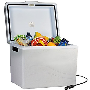 Koolatron Electric Portable Cooler Plug in 12V Car Cooler/Warmer 45 qt (42 L),No Ice Thermo Electric portable Fridge for camping, Travel Road Trips Trucking with 12 Volt DC Power Cord, Gray/White.