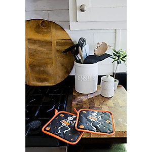 Pearhead Cloth Trivet Set, Bone Appetit Set of 2 Kitchen Trivets, Fall Décor for The Kitchen, Hot Plate Placemat, Fall Kitchen Decorations, Halloween Pot Holders