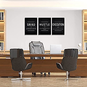 KAWAHONE Inspirational Canvas Painting Wall Art, Grind Hustle Execution Motivational Wall Art Success Framed Entrepreneur Poster Positive Quotes Wall Poster for Home Office Workplace