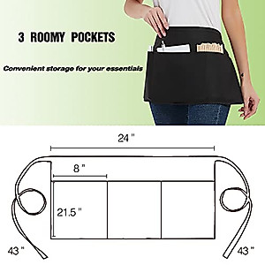 DUSKCOVE 12 Pack Server Aprons with 3 Pockets - Waitress Aprons for Women Men Water Resistant Half Aprons with Added Long Waist Strap