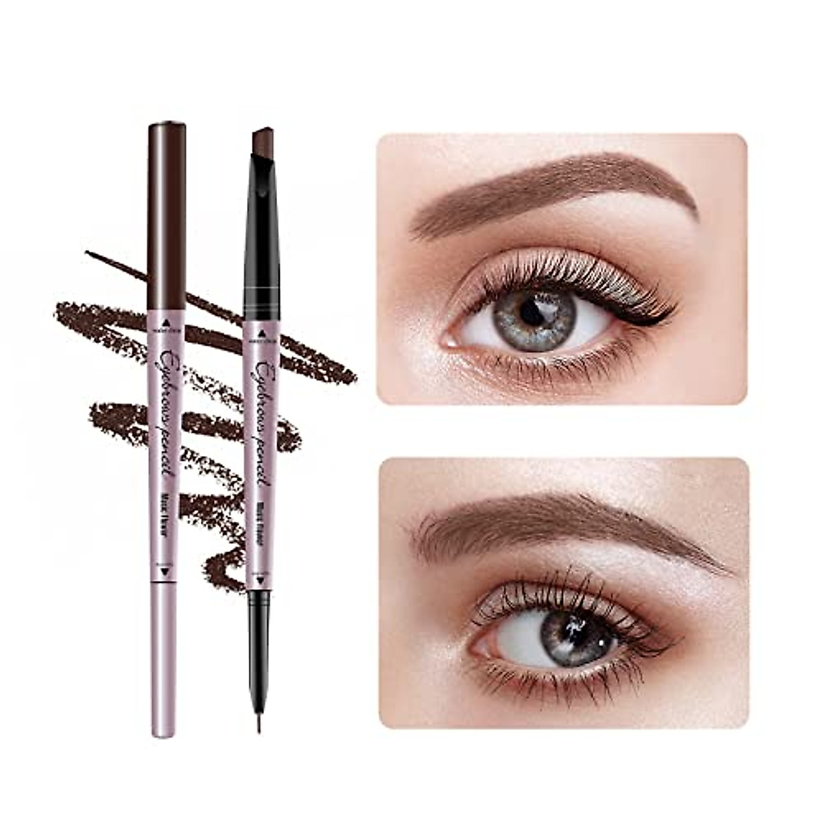 Music Flower Eyebrow Pencil Double Ended, Waterproof Natural Brow Enhancing Pen, Long lasting Eye Makeup, Pack of 1, Light Brown