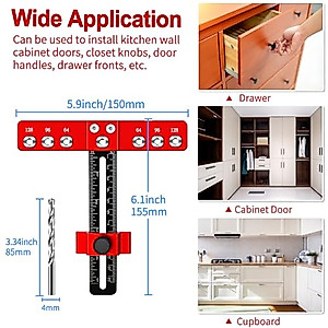 YoHold Cabinet Hardware Jig Tool, Aluminium Alloy Adjustable Cabinet Handle Install Template Tool, Punch Locator Drill Template Guide, Cabinet Hole Drilling Template for Knobs, Handles,Pulls,7 Holes