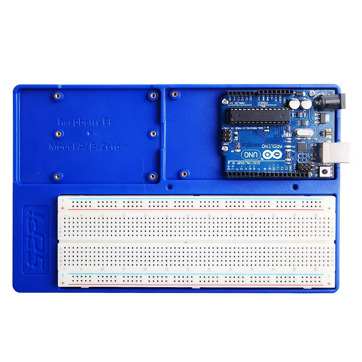 GeeekPi ABS Holder Breadboard Holder for Raspberry Pi 4B, 5 in 1 Base Plate Case for Raspberry Pi 4 Model B,3B+,3B,2B,B+,Zero,Zero W(2) and Arduino UNO,Arduino Mega 2560 (Blue Holder)