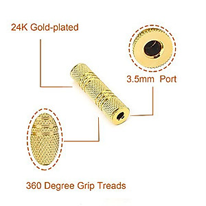 DISINO 3.5mm Female to Female Adapter, Gold Plated 1/8 Inch Stereo Coupler Aux Cord Connectors - 2 Pack