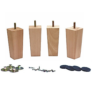 WEICHUAN Tapered Solid Beech Wood Replacement Sofa Couch Chair Ottoman Loveseat Coffee Table Cabinet Wood Furniture Feet Furniture Wood Legs(4.5" Set of 4)
