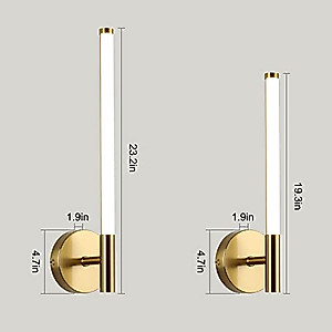 JOOSENLUX Modern LED Picture Lights Gold 19.3" 3000K Long Brass Mid Century Adjustable Linear Gold Wall Sconce Vertically Led Bathroom Vanity Light Swing Arm Left and Down 110V 3000K