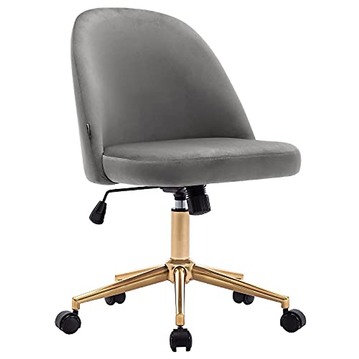 Duhome Cute Armless Home Office Chair，Swivel Desk Chair Velvet Upholstered Chair Rolling Computer Chair with Backrest Golden Base，Adjustable Vanity Chair with Wheels for Teens Adults，Grey