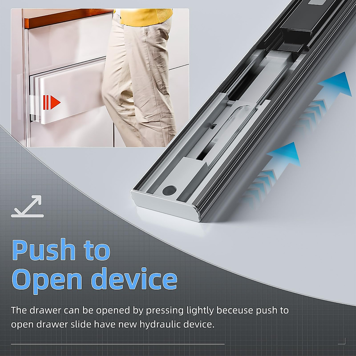 AOLISHENG 1 Pair Push to Open Drawer Slides 12 14 16 18 20 22 24 Inch 100 lb Load Capacity Side Mount Handleless Ball Bearing Full Extension Touch Open Rails Cabinet Metal Runner Dresser Glide Black