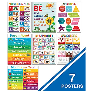 Carson Dellosa Education The World of Eric Carle Early Learning Poster Set, Colorful Shapes, Colors, Alphabet, Numbers, Days of the Week, Months of the Year, and Motivational Classroom Posters (7 pc)