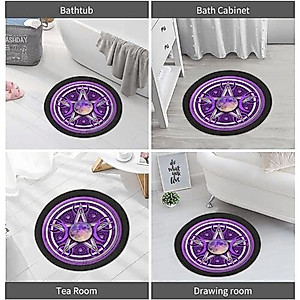 YETTA YANG Purple Wicca Wiccan Moon Fun Indoor and Outdoor Door Round Mat Welcome Mat Non-Slip Home Decoration Mat Housewarming Gift 23.6in 60cm
