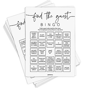 Find The Guest Bingo Game Cards, Baby Shower Bingo Game, Bridal Shower Games, Wedding Bingo, 50 Unique Cards, Minimalist