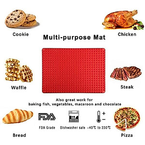 Silicone Pyramid Cooking Mat | Non- Stick Healthy Fat Sheet For Oven Grilling BBQ | 15.35 x 10.83 inches | Baking Mat | Cooking Pan | Baking Sheet | Pastry Cooking Mat | Red |