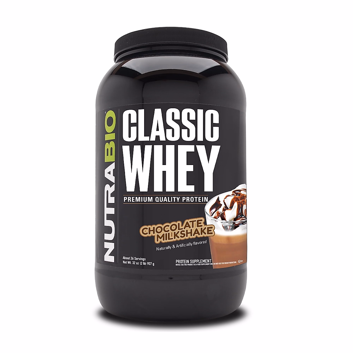 NutraBio Classic Whey Protein Powder- 25G of Protein Per Scoop - No Fillers, Artificial Colors, Preservatives - Chocolate Milkshake, 2 Pounds