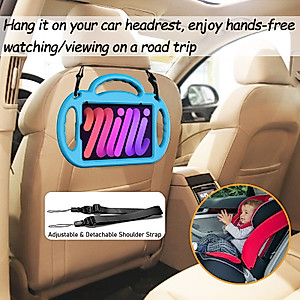 LTROP Kids Case for 2024 iPad Mini 7 & 2021 iPad Mini 6, Shockproof Handle Stand Shoulder Strap Kids Bumper Case for iPad Mini Tablet, Blue