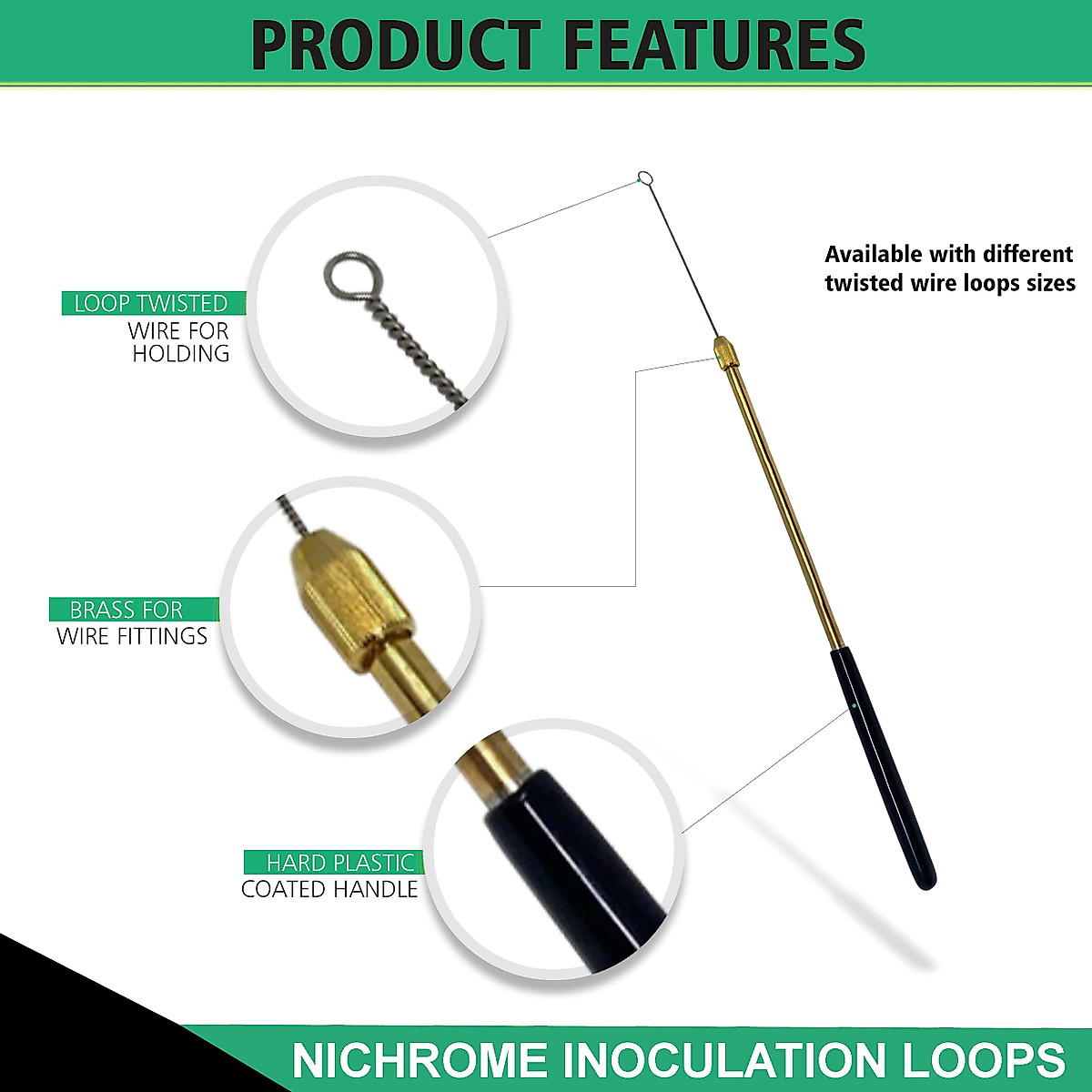 Edu-Labs Reusable Inoculating Loop with Unique Replaceable Nichrome Needle Tip Inoculation Rings Inoculation Rod for Lab (Replaceable Loops with Handle)