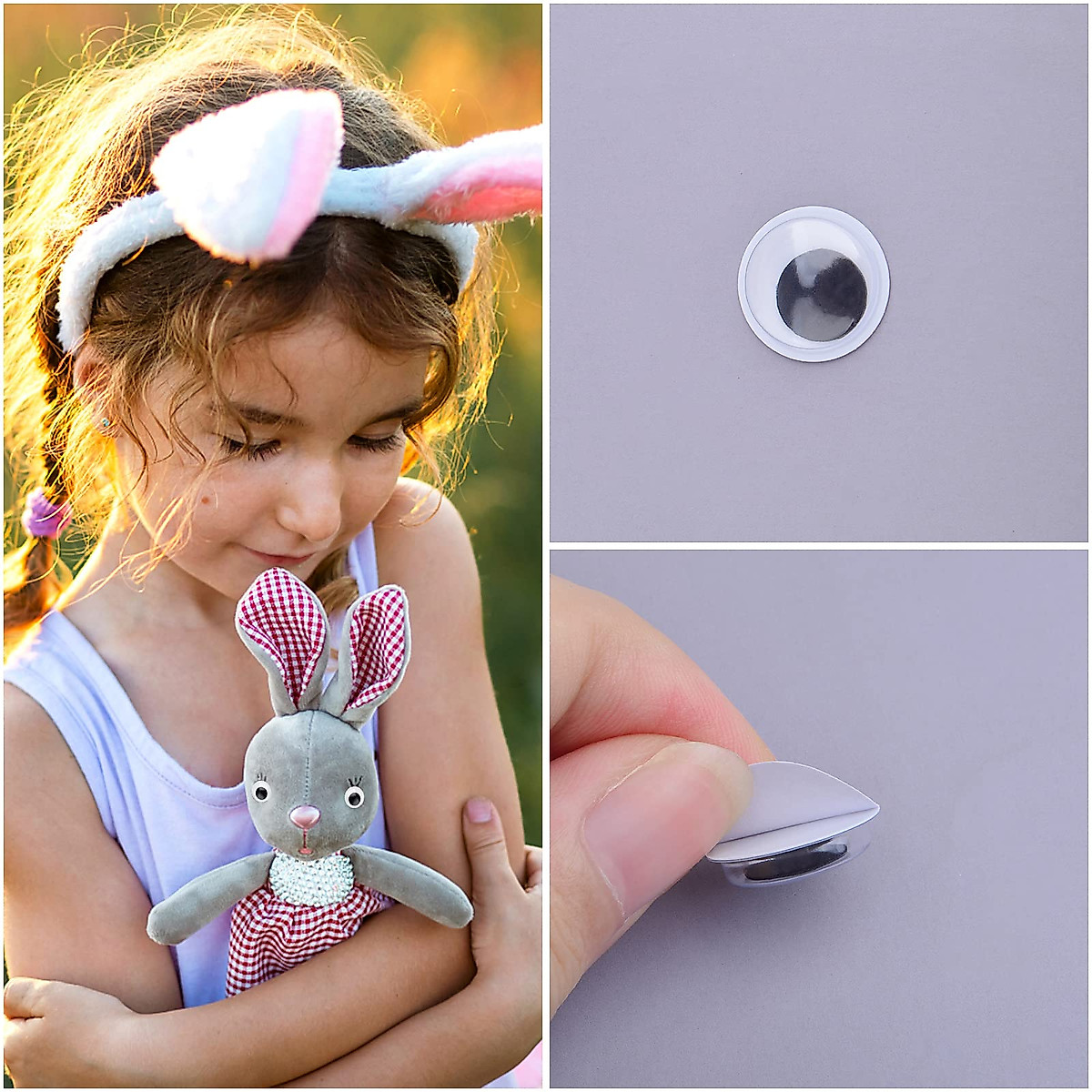 200 Pieces Black Wiggle Eyes Round Plastic Googly Eyes with Self-Adhesive Stickers for DIY Crafts Hand Puppet Weaving Cloth Party Decoration, 12 mm / 15 mm