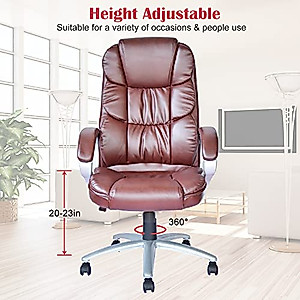 Ergonomic Office Chair Desk Chair 250 LBS Capacity High Back Adjustable Height Computer Chair w/Armrests Lumbar Support, PU Leather Rolling Swivel Task Chair Modern Executive Home Desk Chair(Brown)
