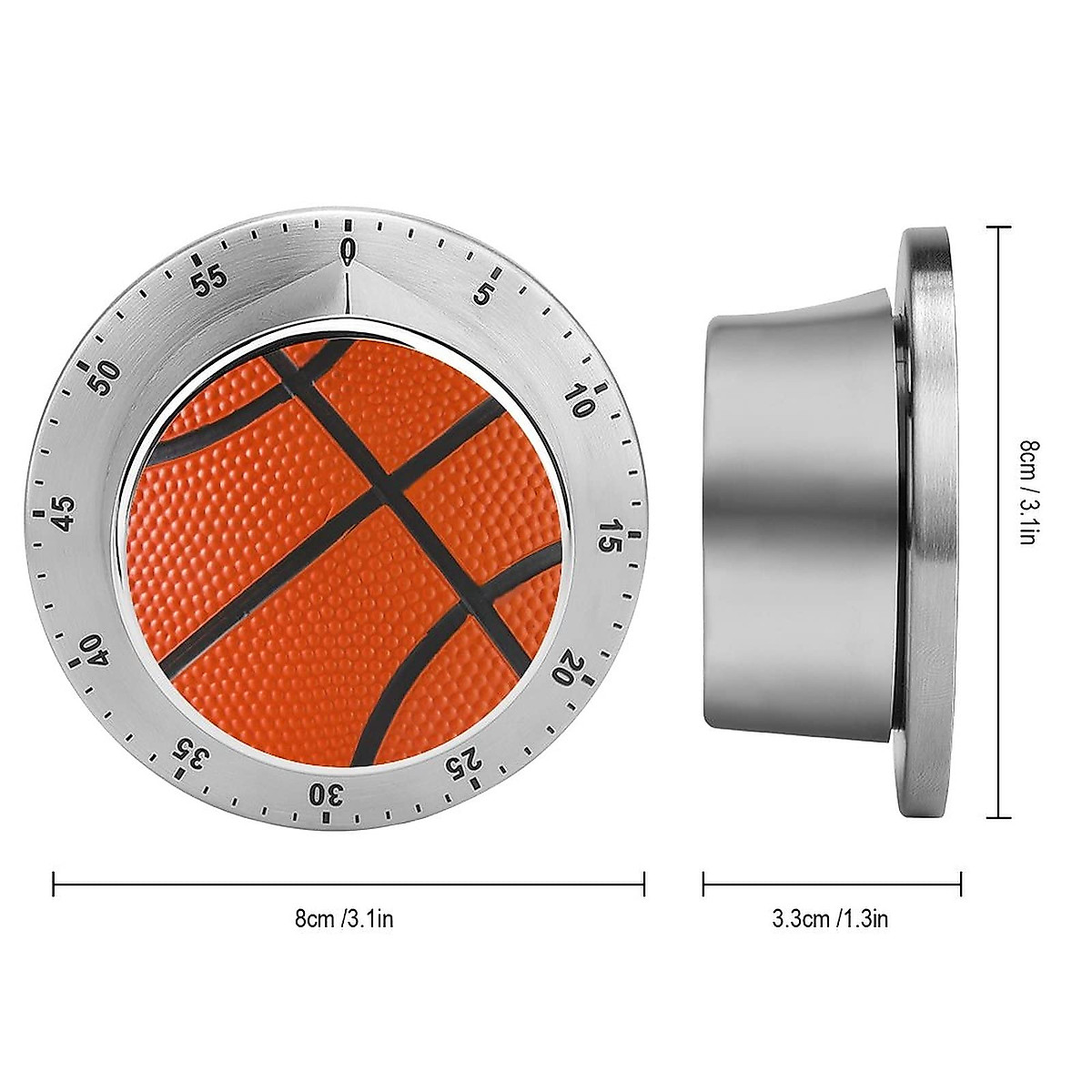 Kitchen Timer, Kitchen Timers for Cooking, Kitchen Timer Magnetic, Basketball Pattern Waterproof Time Timer Stainless Steel Multiuse for Home Baking Cooking Oven