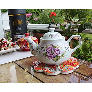 Küchengeräte 18 cm/7" inc Hand Painted Decorative Tulip Patterned Turkish Ceramic Trivet Coaster - Very Stylish - Scratch Proof Heat Resistant & Great Kitchen Home Office Decor - Best Gift Idea