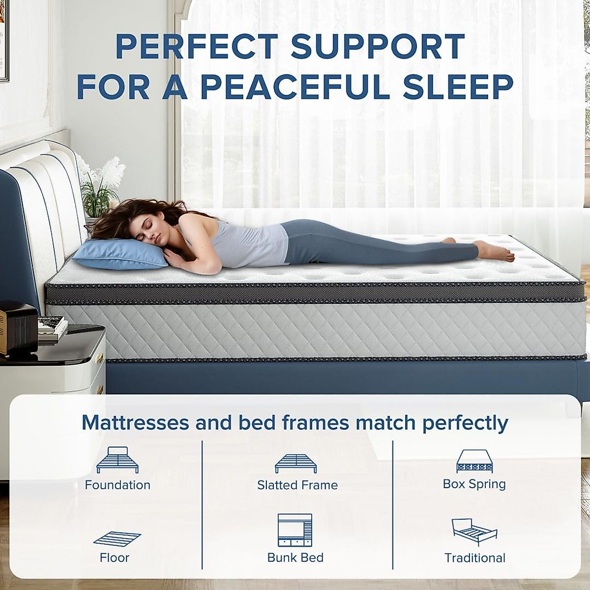 King Mattress, 12 Inch Medium Firm Hybrid Mattress with Bamboo Charcoal Gel Memory Foam and Pocketed Springs, King Size Mattress in a Box with Pressure Relief and Support, CertiPUR-US Certified