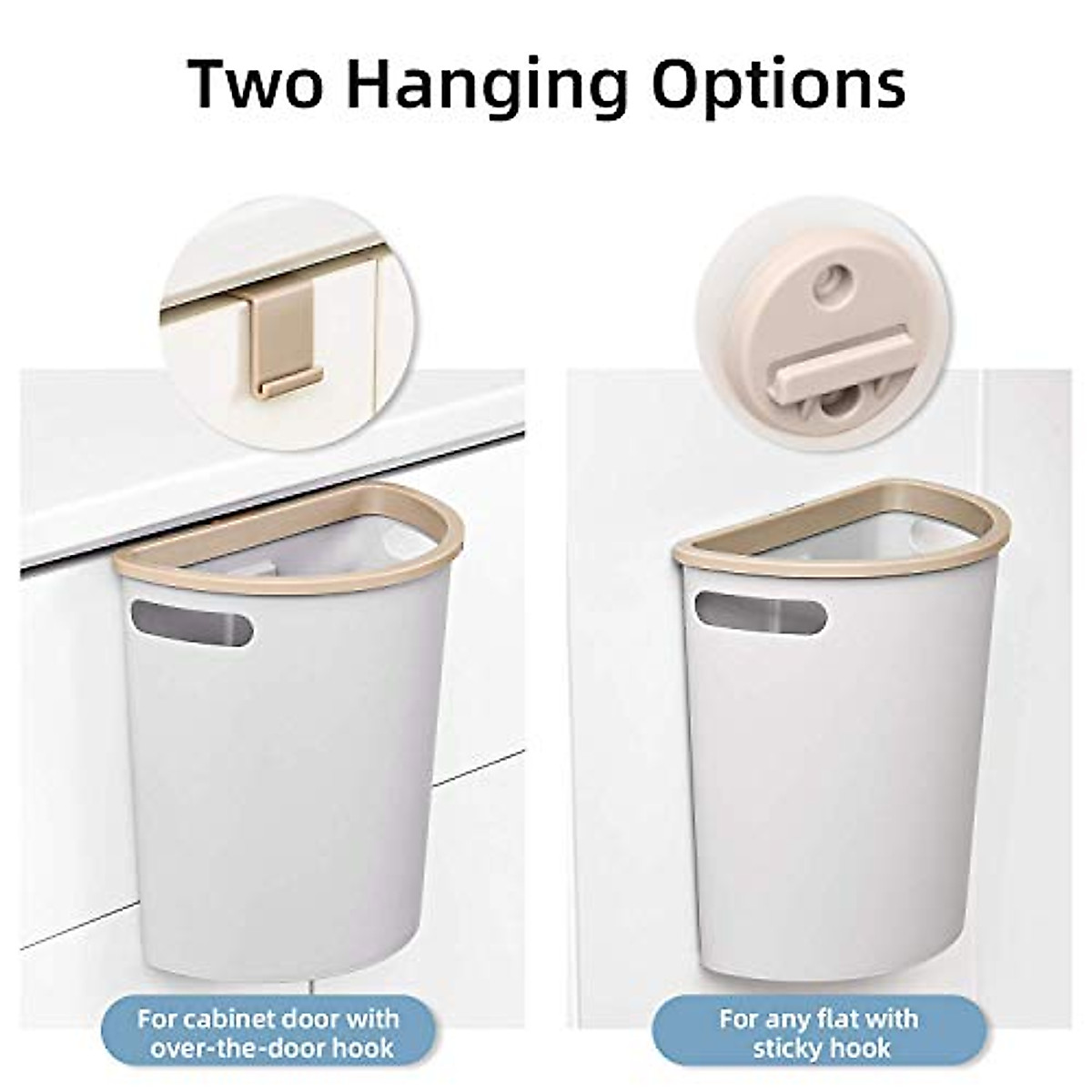 Subekyu Small Trash Can, Hanging Waste Bin Under Kitchen Sink, Plastic Wastebasket Over Cabinet Door with Top Ring to Fix Garbage Bag.