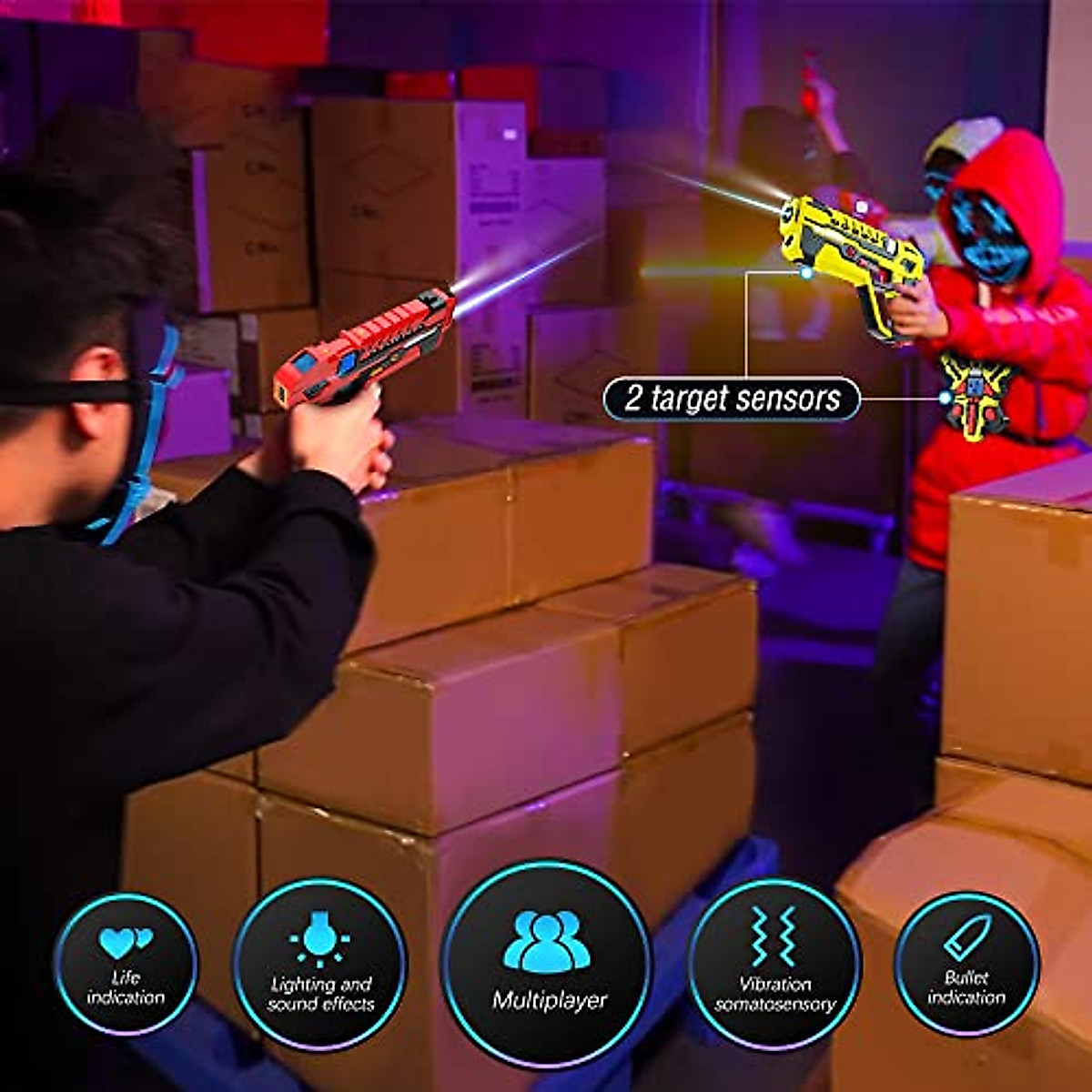 VATOS Rechargeable Real time Data SYNC Laser Tag Gun Set - 2.4GHz Infrared Laser Tag of 4 Gun 4 Vest with Glowing Light, Lazer Tag Game for Kids Adults, Family Group Activity for Boys Girls Age 6-12