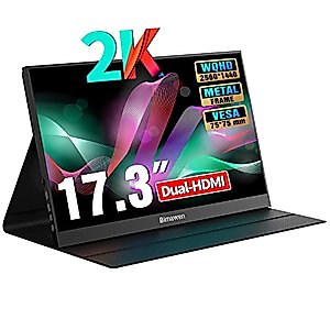 Bimawen 17.3 inch 2K Portable Monitor IPS 2560x1440 100% sRGB HDR FHD FreeSync,Dual HDMI USB Type-C Monitor,PS4/Switch/PC/Mac/Compatible,Built-in Speaker (1440p)