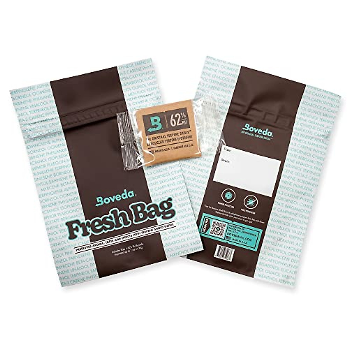 Boveda Fresh Bag Travel Bag for Up To ½ oz – 1 Mylar Bag Preloaded with Boveda 2-Way Humidity Pack 62% RH Size 4 – Humidity Pack in Resealable Bag