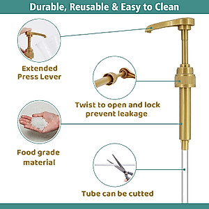 COODUM 3 Packs Coffee Syrup Pump Fits 750Ml Torani, DaVinci, Jordans Skinny Syrup Bottles, Torani Pump Dispenser for Coffee Syrup Snow Cones, No Dripping, Ideal for Home and Coffee Bar - Gold