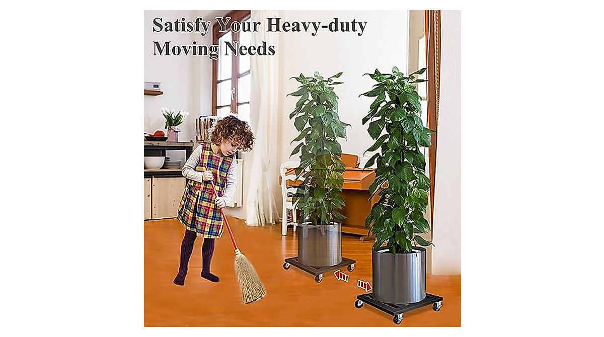 LUBORN Heavy Duty Plant Caddy with Wheels, 2 Pack Metal Rolling Plant ...