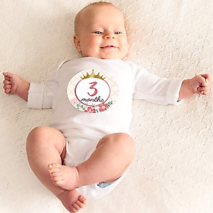 Baby Monthly Milestone Stickers, (Set of 20) Baby Belly Stickers with Crown Rose Gold Flower, Best Baby Shower Registry Gift, Scrapbook Photo Keepsake or Baby Photo Sharing Milestone Sticker.